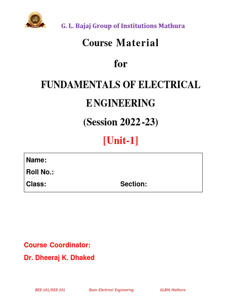 BEE Unit-1 | PDF | Electrical Network | Passivity (Engineering)