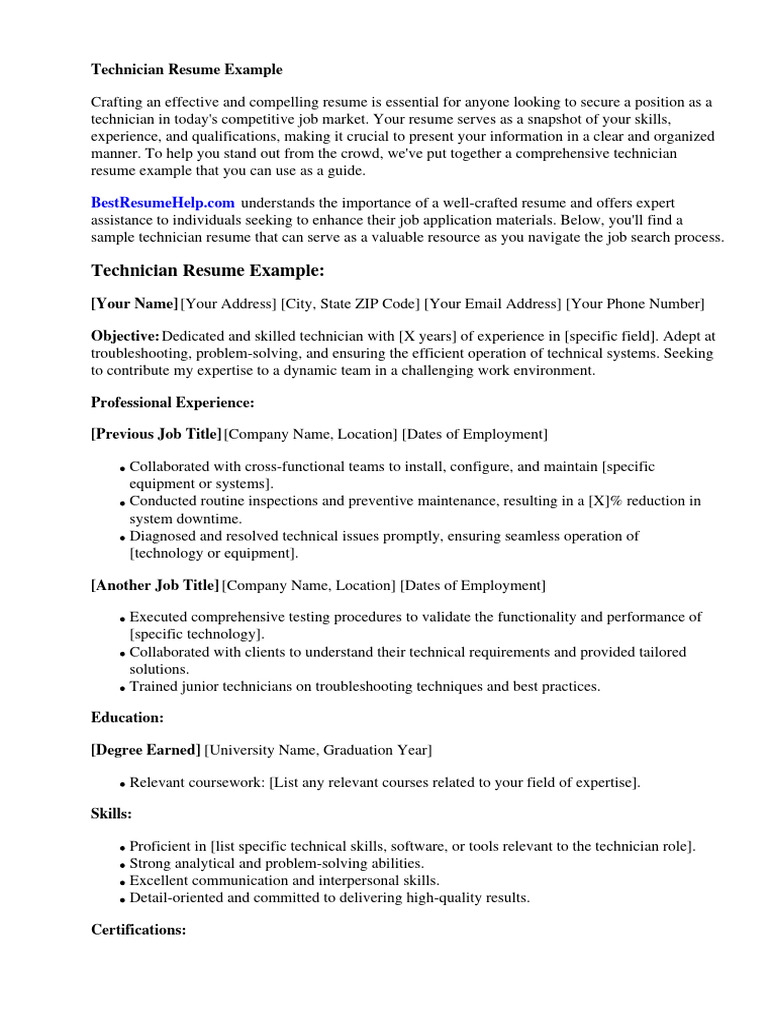 Technician Resume Example | PDF | Computer Network | Operating System