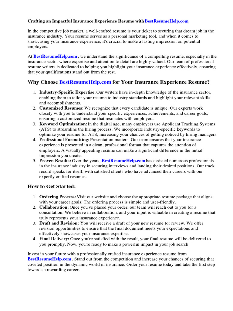 Insurance Experience Resume | PDF | Résumé | Insurance