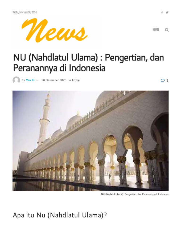 Nu Nahdlatul Ulama Pengertian Dan Perannya Di Indonesia | PDF