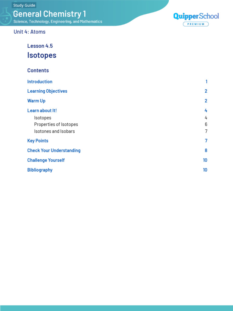 Q3W3 GenChem1 Quipper Study Guide Isotopes | PDF | Isotope | Chemical ...