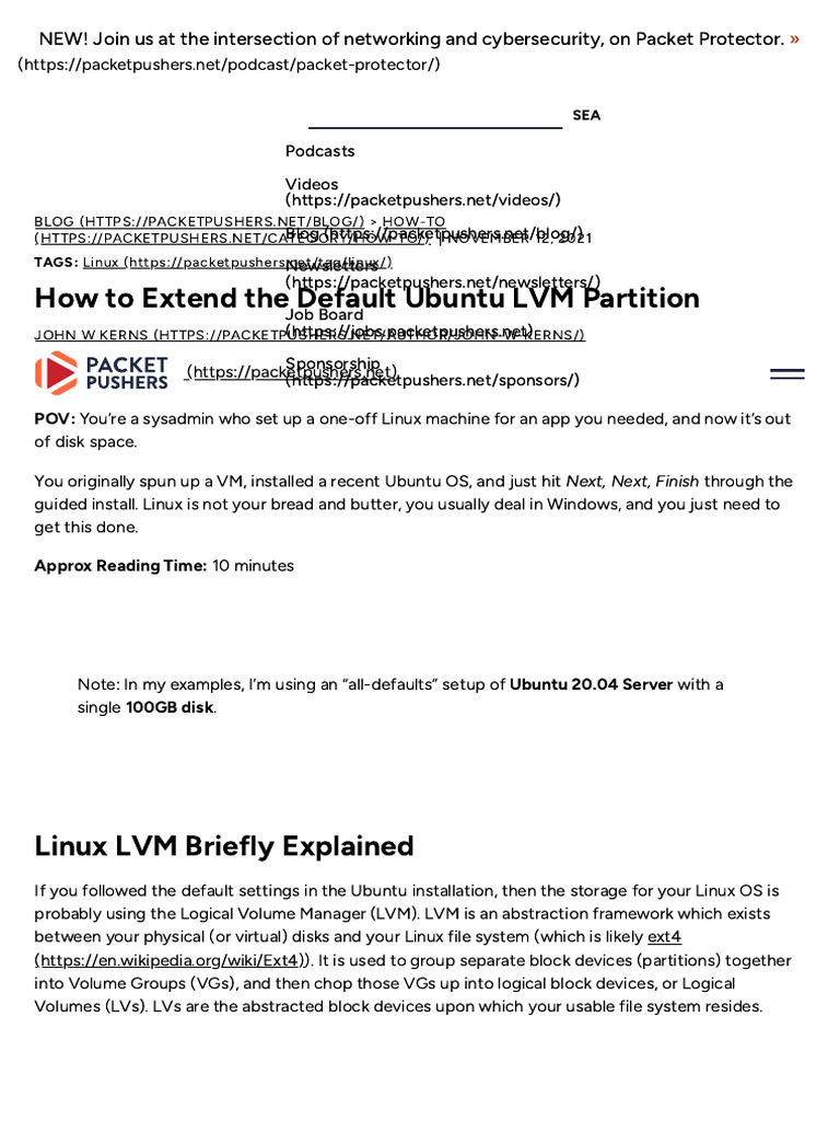 How To Extend The Default Ubuntu LVM Partition | PDF | File System | Operating System Families
