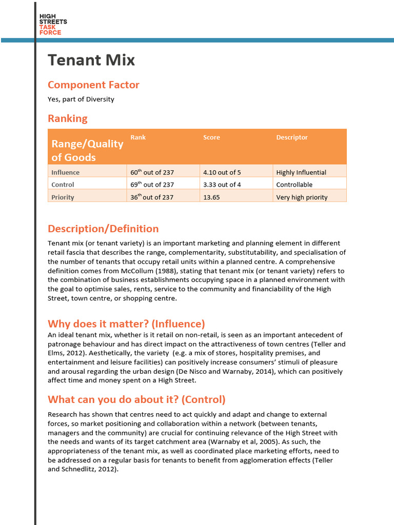 Tenant Mix - Evidence On A Page | PDF | Retail | Marketing
