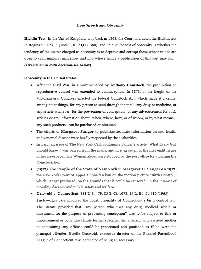 Free Speech and Obscenity Laws Overview | PDF | Planned Parenthood V ...
