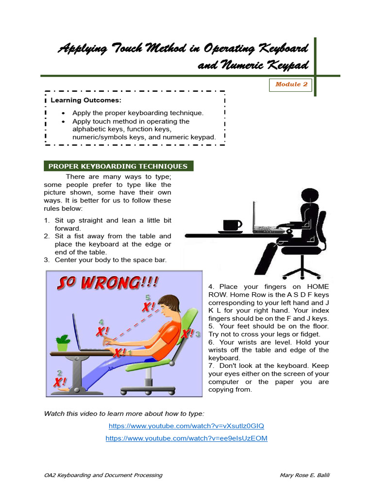 Oa2 M2 Applying Touch Method In Operating Keyboard And Numeric Keypad Pdf Computer