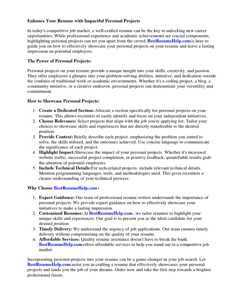 Personal Projects On Resume | Download Free PDF | Résumé | Computer ...