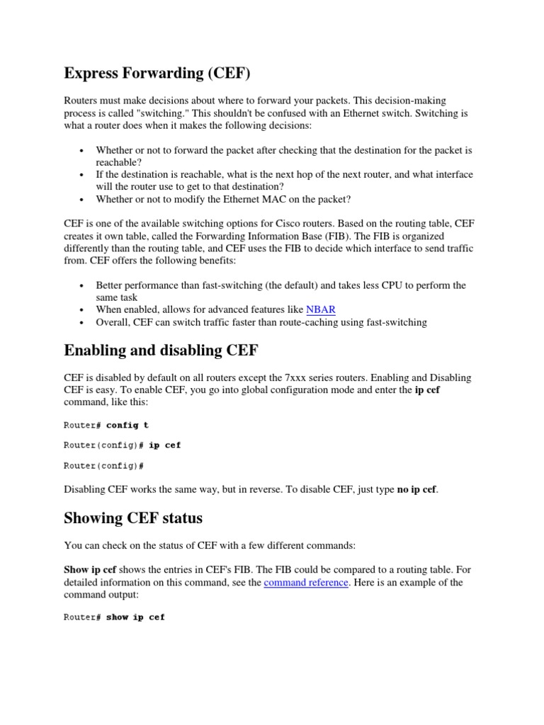 (CEF) Cisco Express Forwarding | PDF | Router (Computing) | Routing