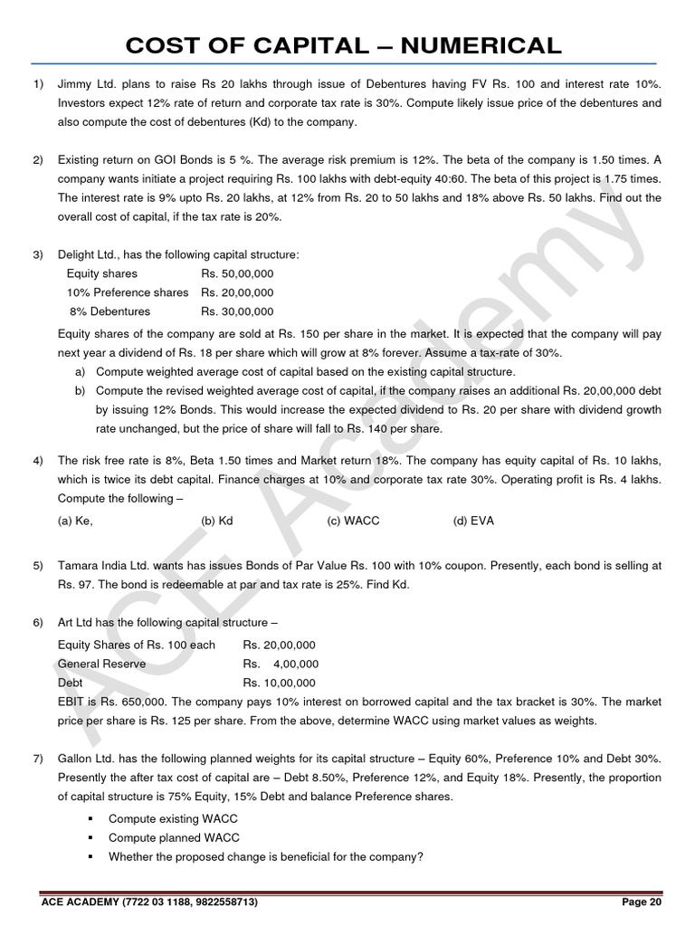 Cost of Capital - Numerical - Marked | PDF | Cost Of Capital | Capital ...