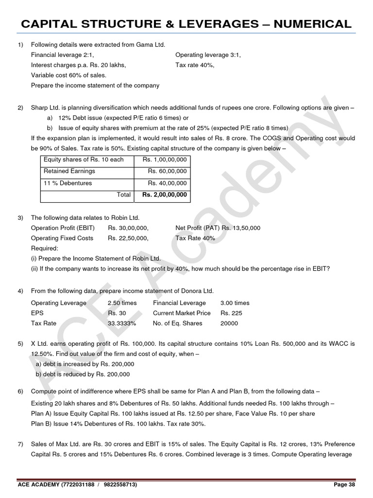 3A. Capital Structure Leverages Numerical Marked | PDF | Capital ...