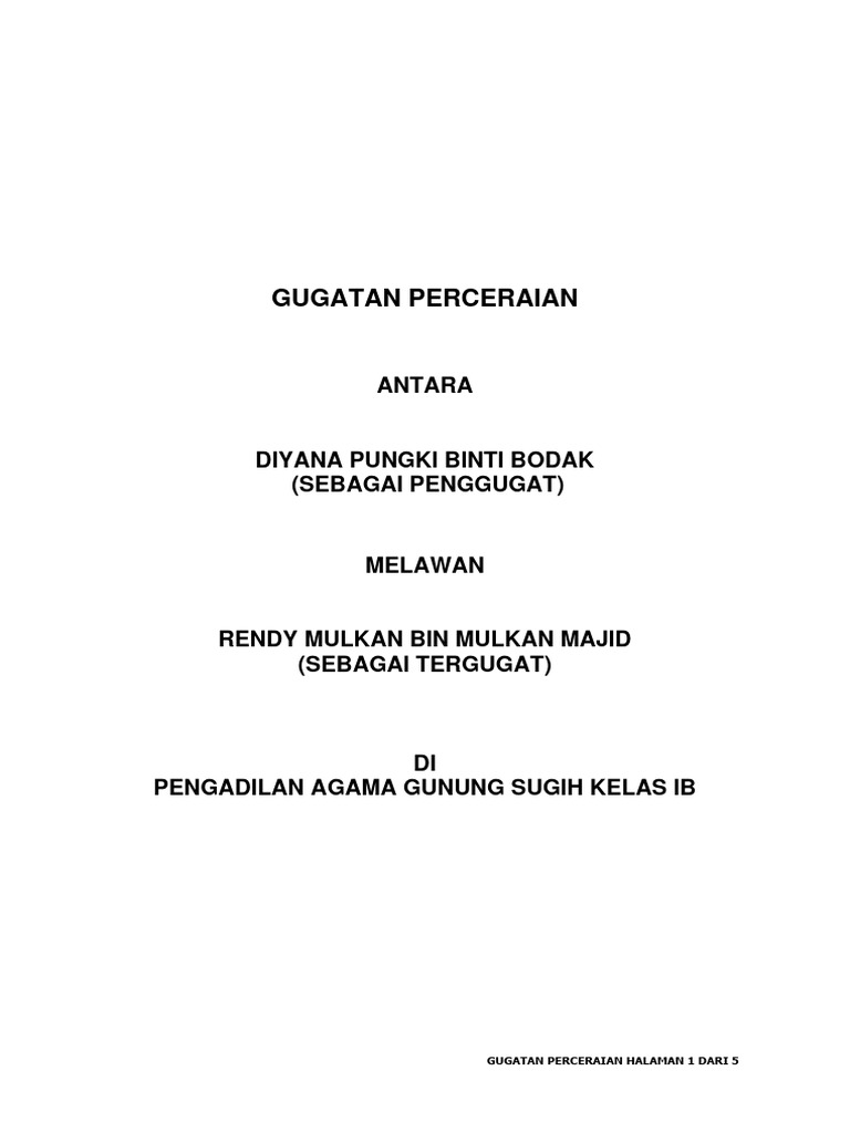 Gugatan Perceraian Diyana Pungki Binti Bodak | PDF