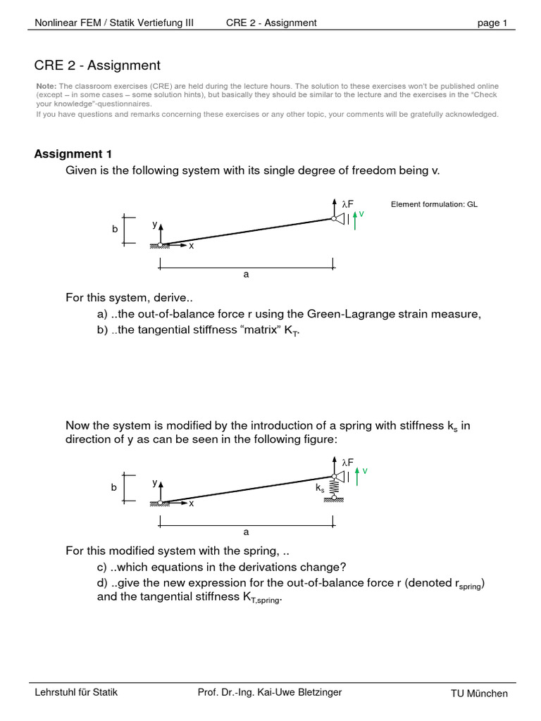 NFEM CRE Tutorial - 2 Assignment | PDF | Stiffness | Finite Element Method