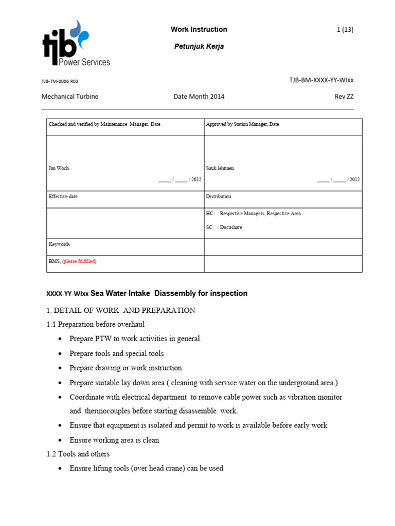 WI - Sea Water Intake Disassembly For Inspection | PDF | Pump | Screw
