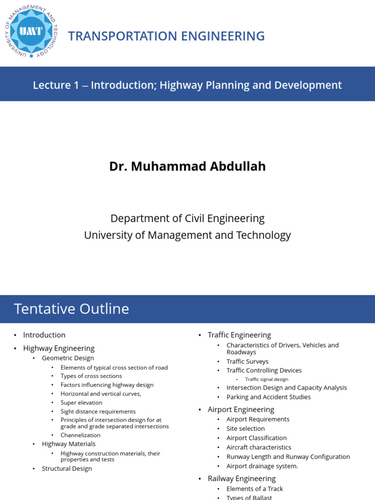 Lecture 1 - Intro and Highway Planning and Development Process | PDF | Transport | Highway