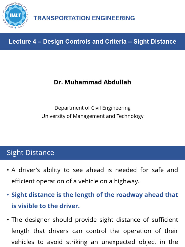 Lecture 4 - Design Controls and Criteria - Sight Distance | PDF ...
