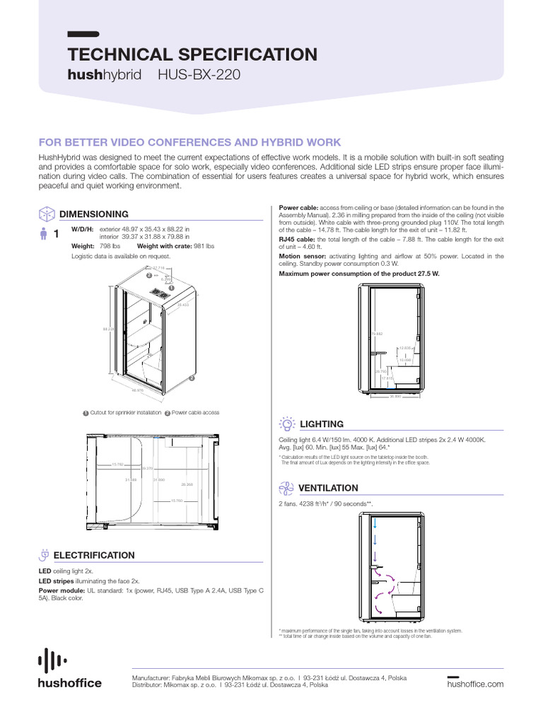 Hushoffice Hushhybrid Technical Specification 3.5 HUS-BX-220 | PDF ...