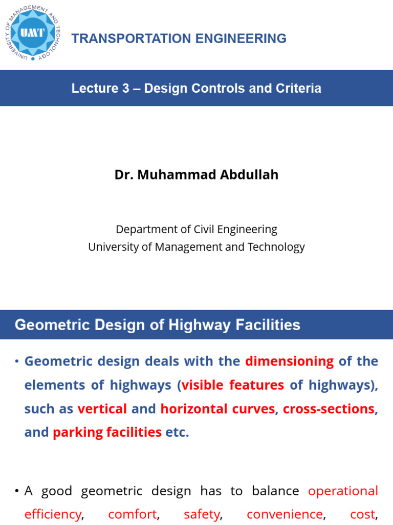 Lecture 3 - Design Controls and Criteria | PDF | Lane | Visual Perception