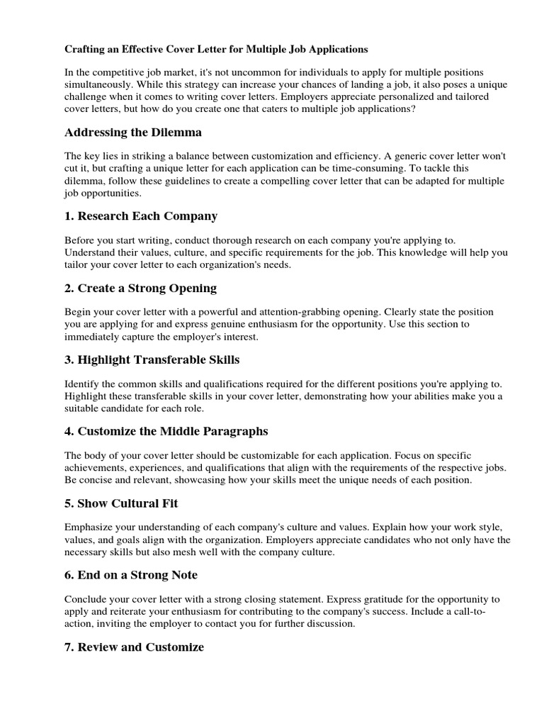 How To Write A Cover Letter For Multiple Jobs | PDF | Résumé