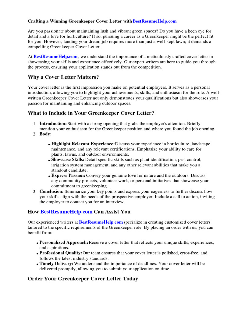 Greenkeeper Cover Letter | PDF | Lawn | Experience