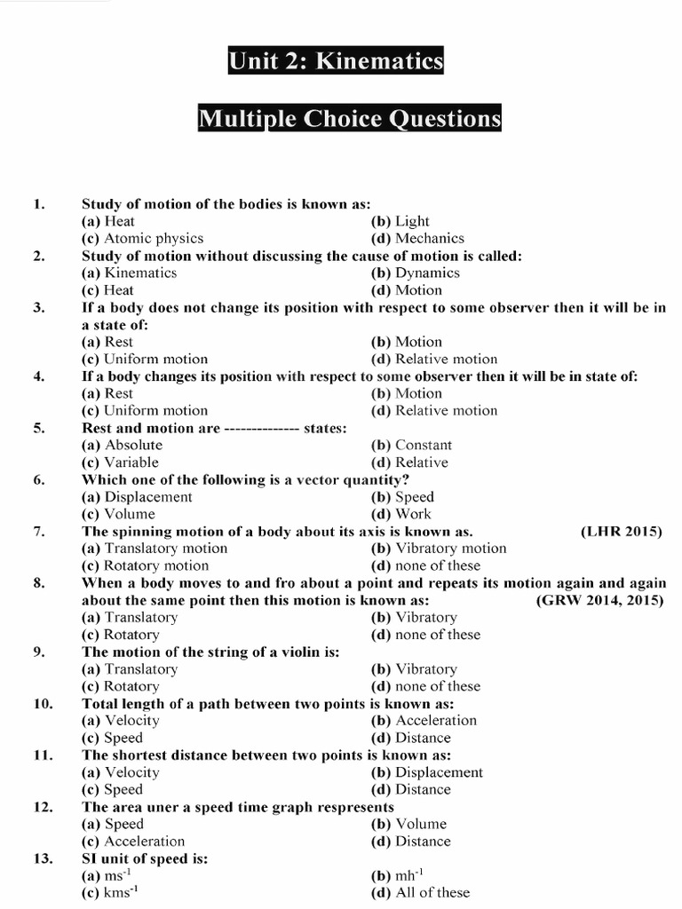 9th Phy Chap 2 Extra MCQs | PDF 9th Phy Chap 2 Extra MCQs | PDF