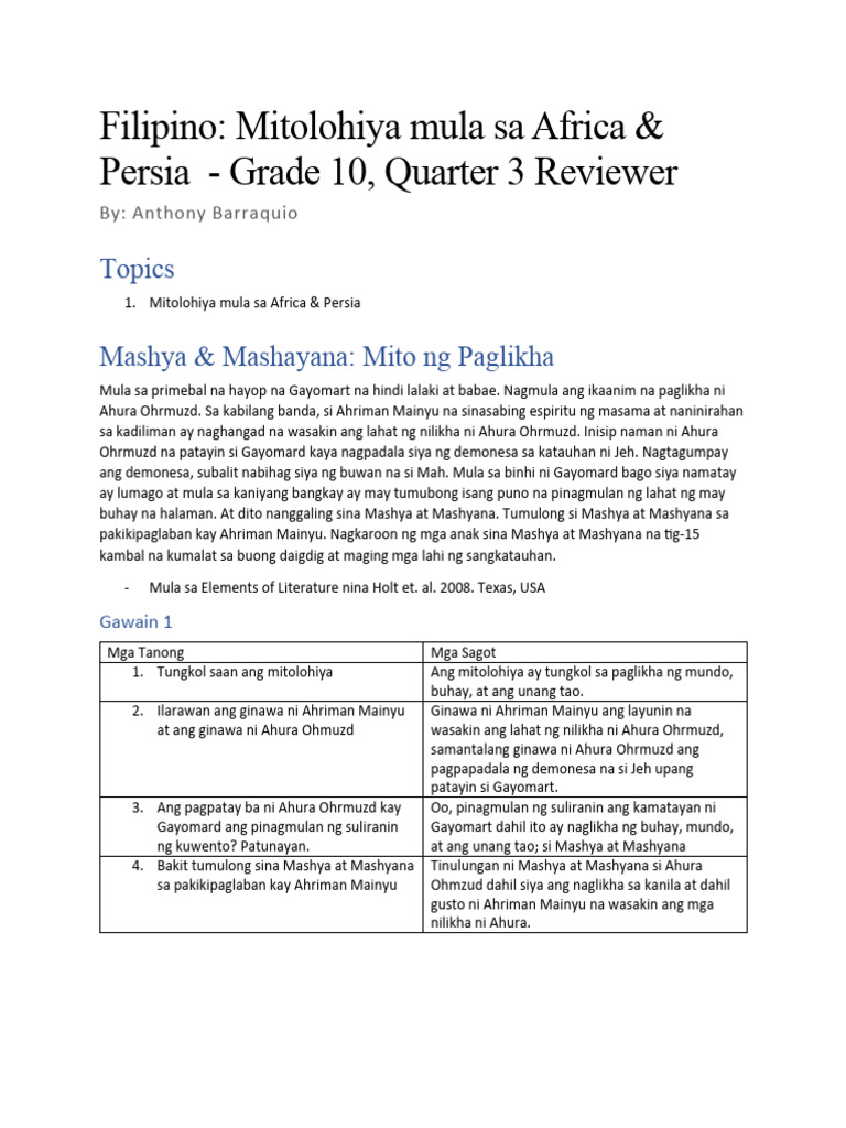 Filipino Grade 10 Quarter 3 Reviewer | PDF