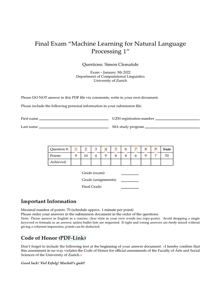 Exam ml4nlp1 Hs21.example Solution | PDF | Systems Theory | Computing