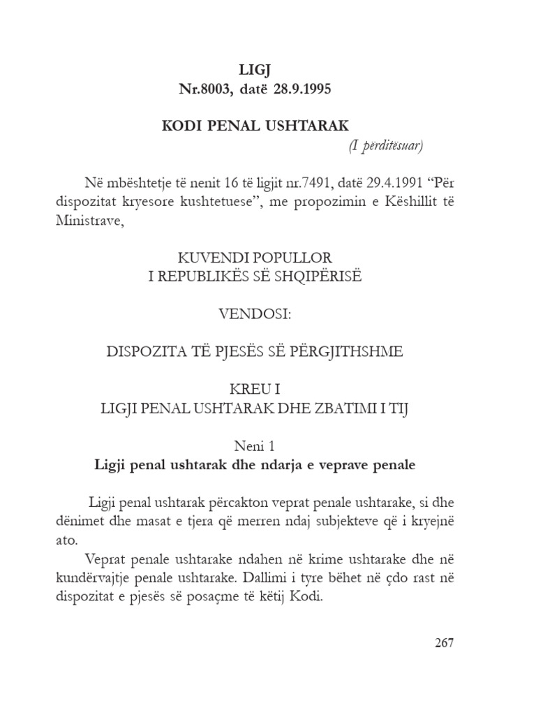 Ligj-1995-09-28-8003 Kodi Penal Ushtarak | PDF