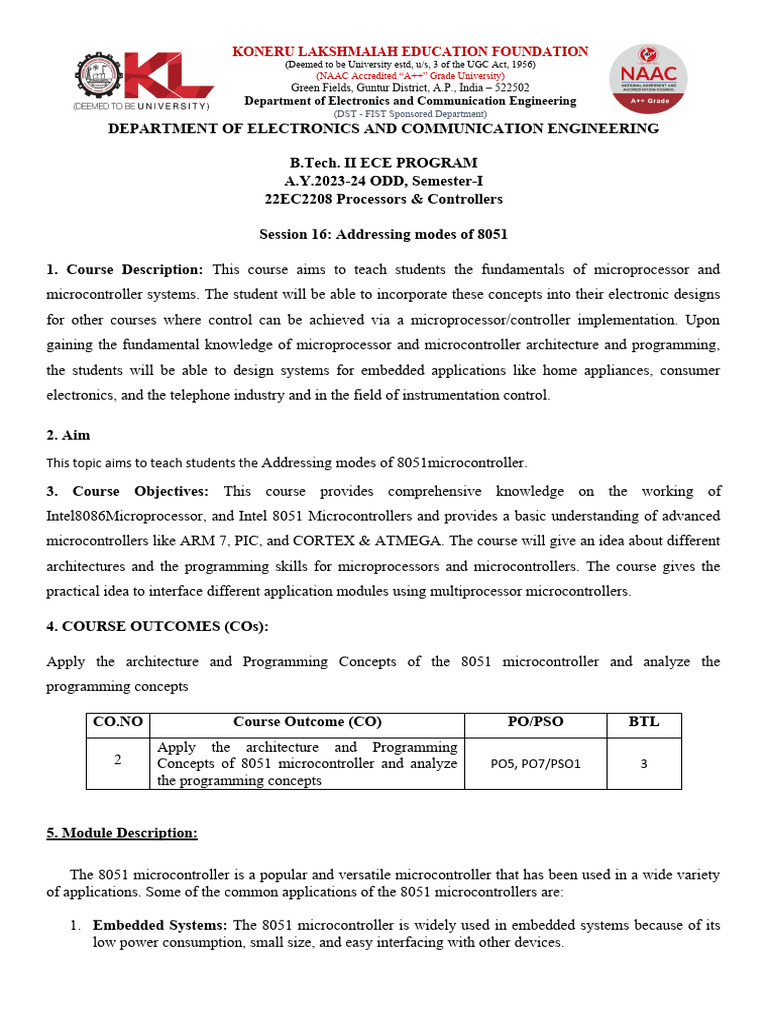 S16-8051 Addressing Modes | PDF | Microcontroller | Electrical Engineering S16-8051 Addressing Modes | PDF | Microcontroller | Electrical Engineering