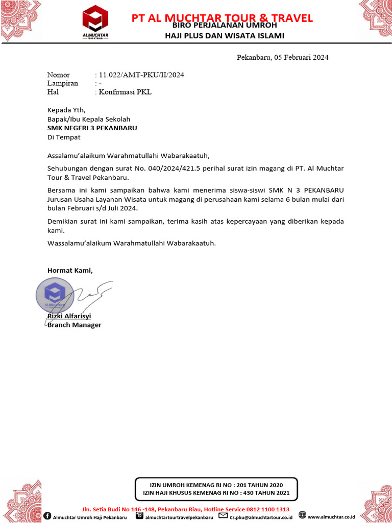 Surat Balasan Permohonan Magang | PDF