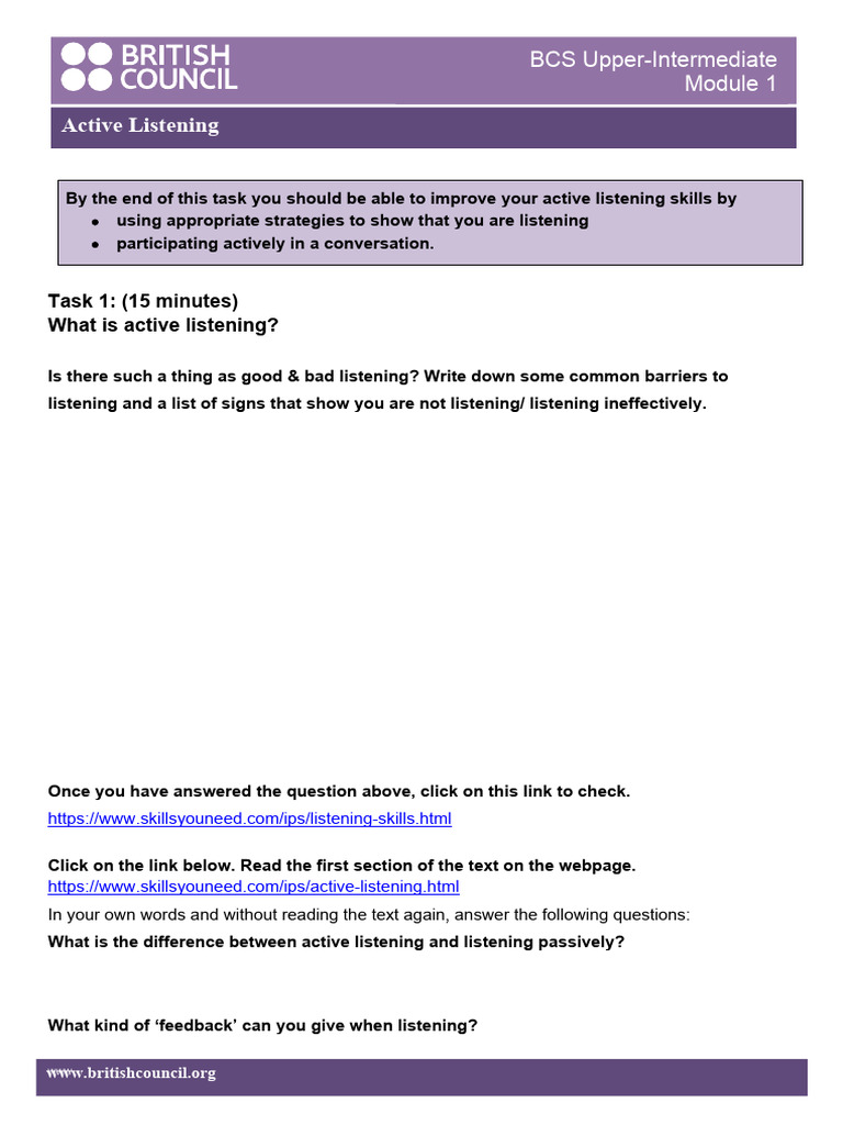 01 Active Listening | PDF | Cognitive Science | Human Communication