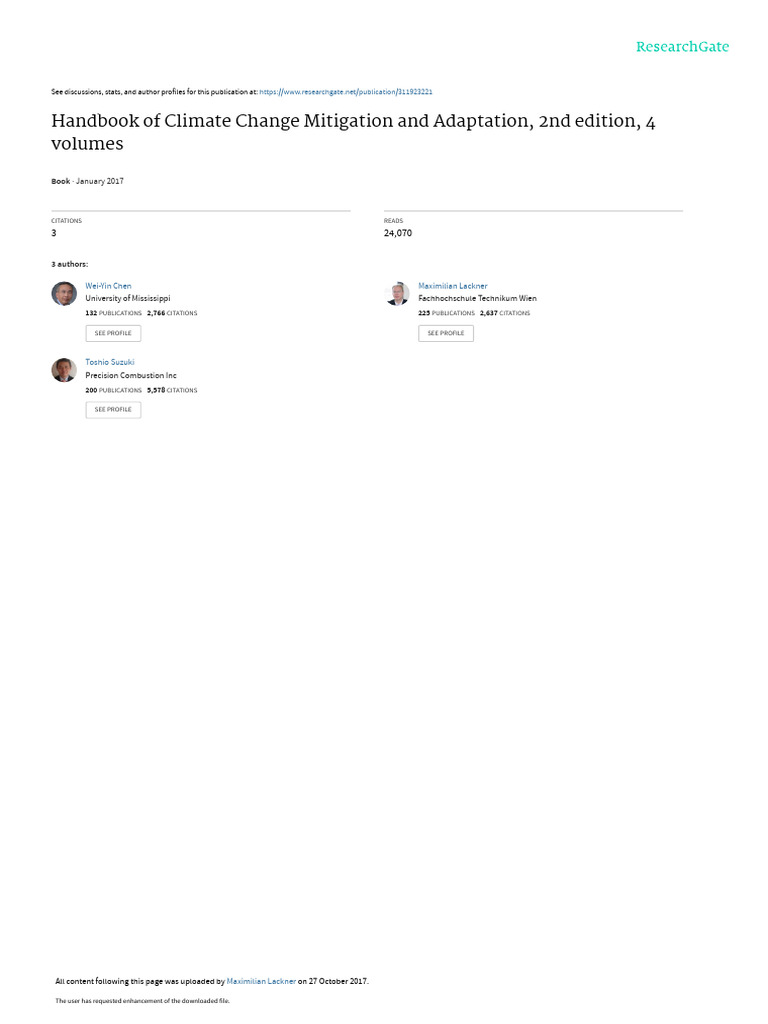 Handbook of Climate Change Mitigation and Adaptation, 2nd Edition, 4 ...