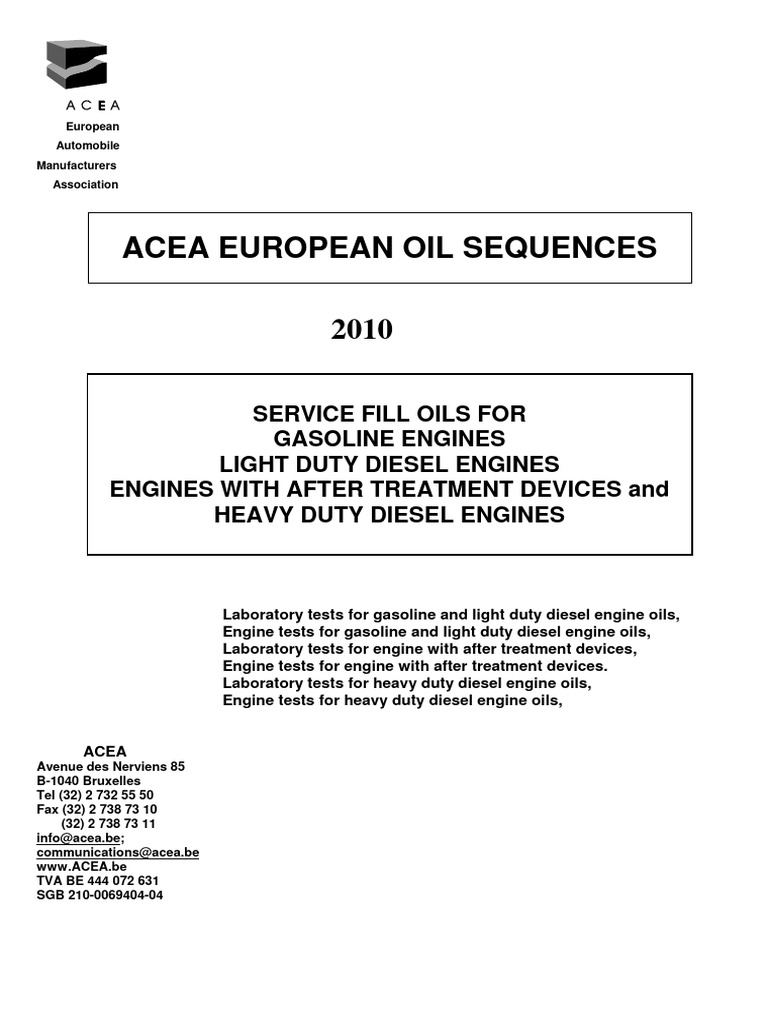2010 ACEA Oil Sequences | PDF | Motor Oil | Engines