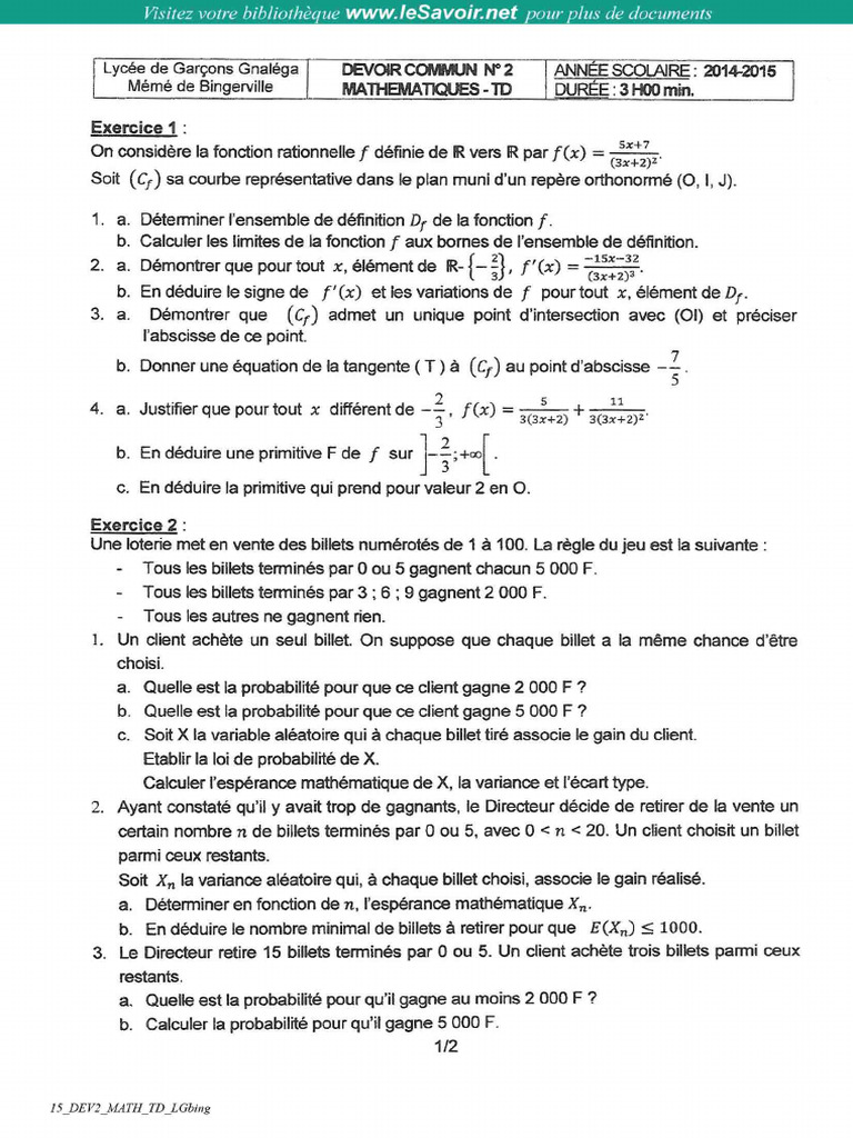 15 Dev2 Math TD Lgbing | PDF