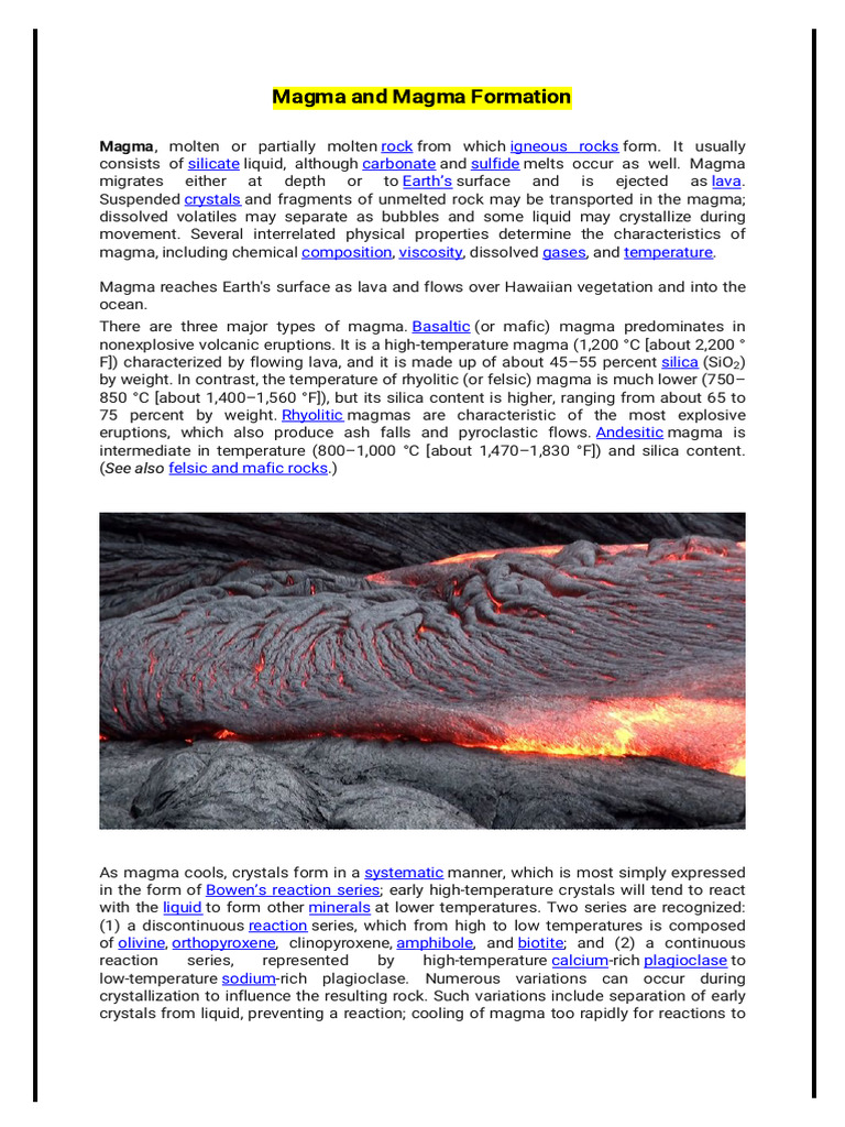 Magma and Magma Formation | PDF | Magma | Lava