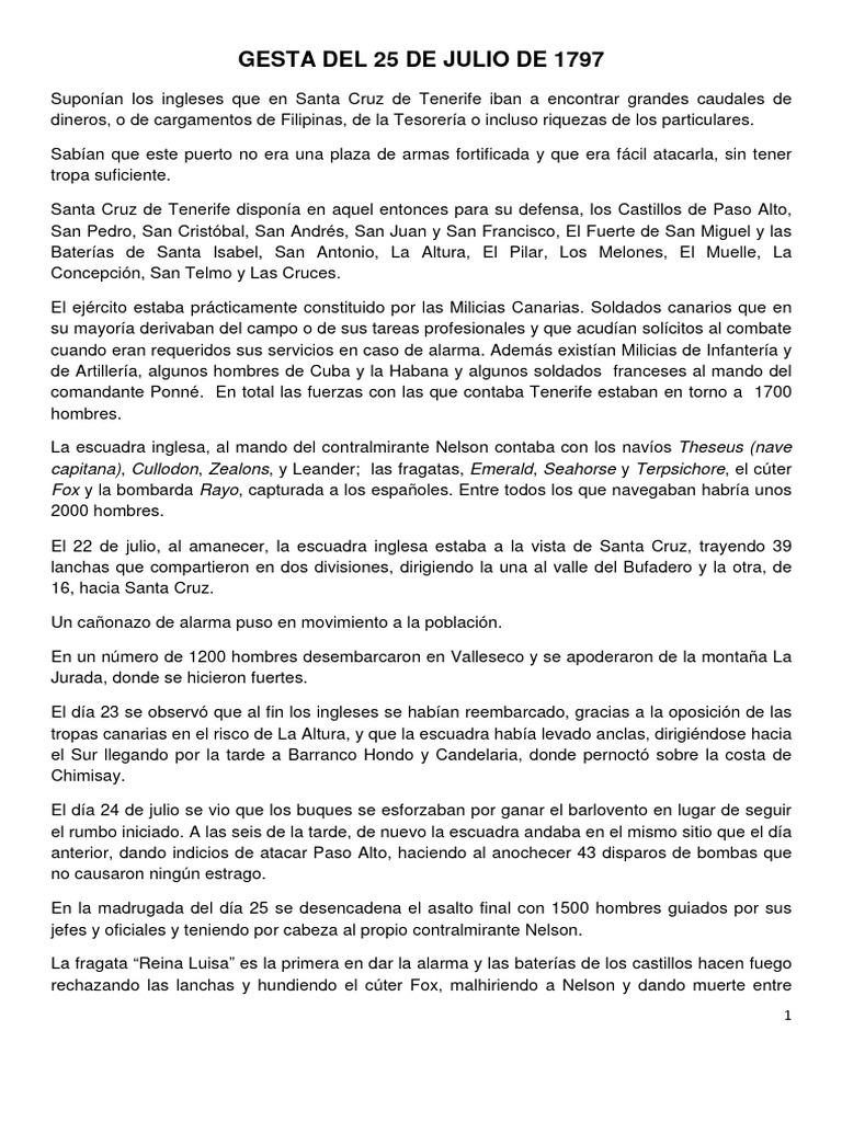 La Gesta Del 25 de Julio de 1797 | PDF | Guerra | Militar