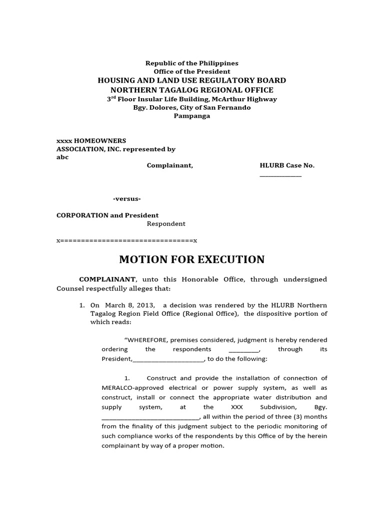Motion For Execution - Ver2 | Download Free PDF | Government | Judiciaries