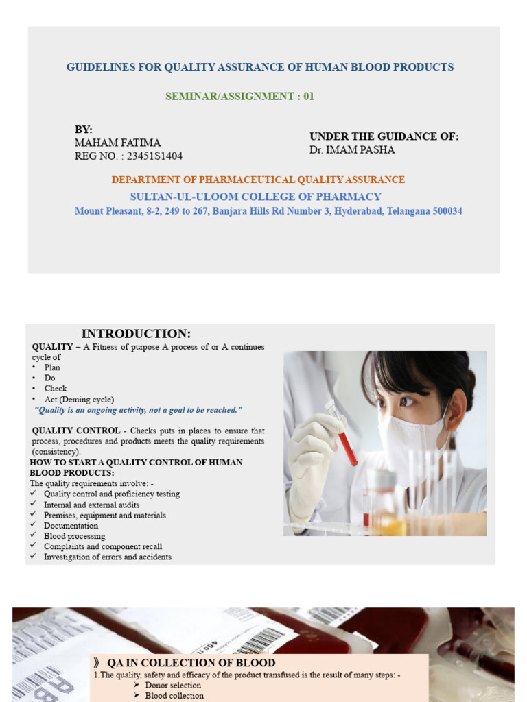 Presentation 1 Maham Fatima 1 | PDF | Blood Transfusion | Quality Assurance