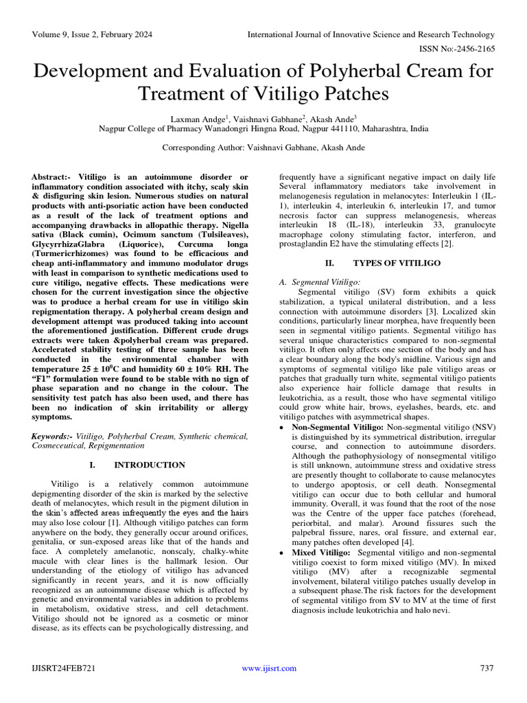 Development and Evaluation of Polyherbal Cream For Treatment of ...
