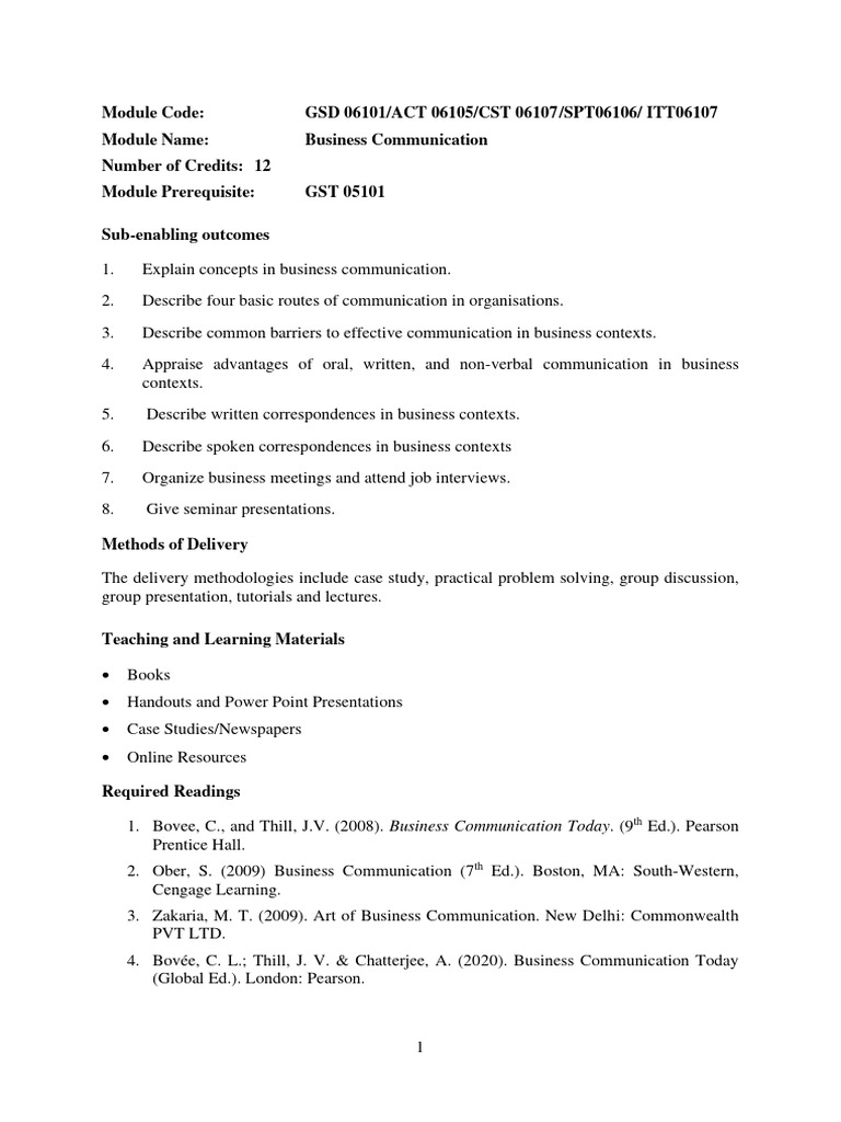 Business Communication Module 2023 - 2024 | PDF | Communication | Nonverbal Communication