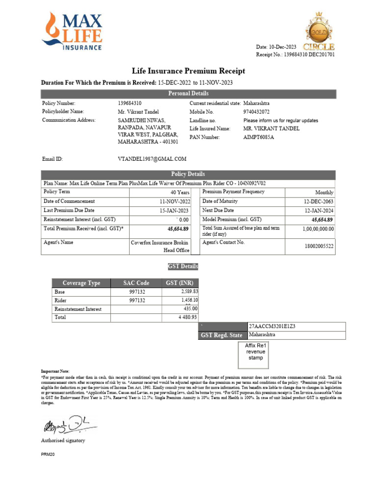 Old LIC Premium | PDF | Insurance | Value Added Tax