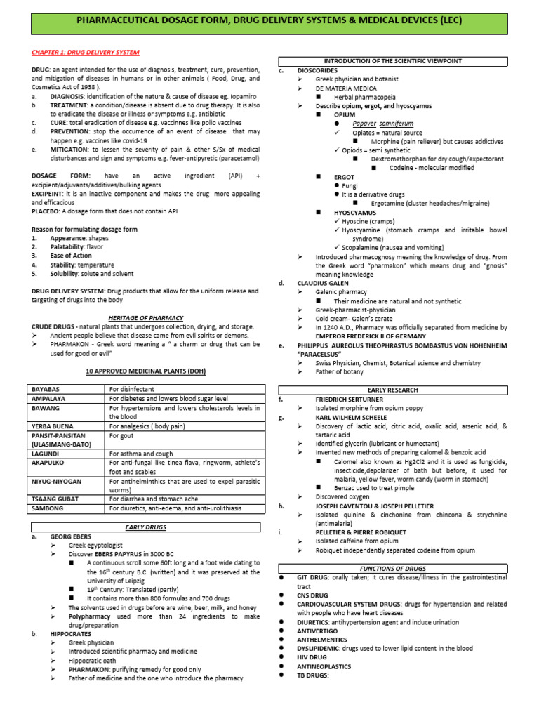 Prelim - DDS Lec Transes | PDF | Tablet (Pharmacy) | Food And Drug ...