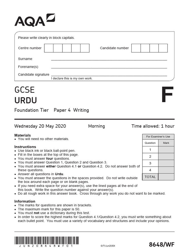 GCSE Urdu Writing Paper - June 2020 | PDF | Copyright Law | Freedom Of ...
