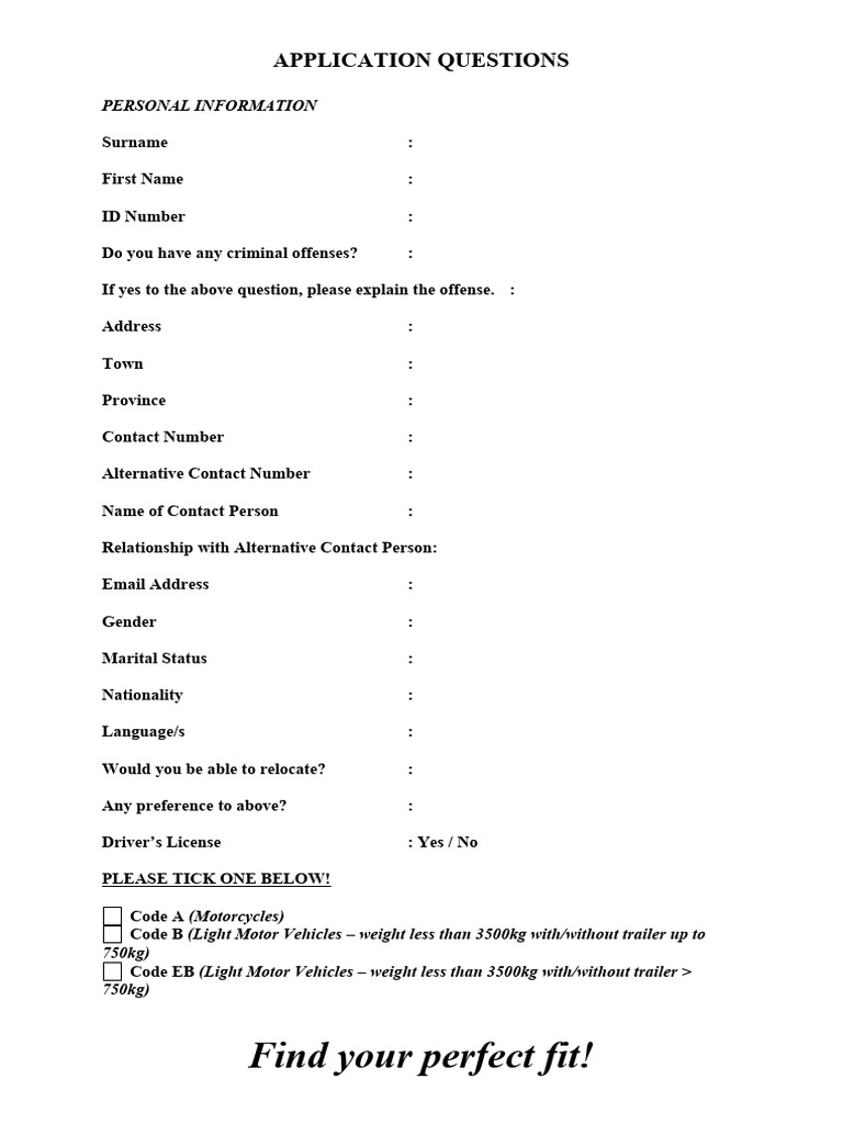 Application Questions | PDF | Trailer (Vehicle) | Driver's License