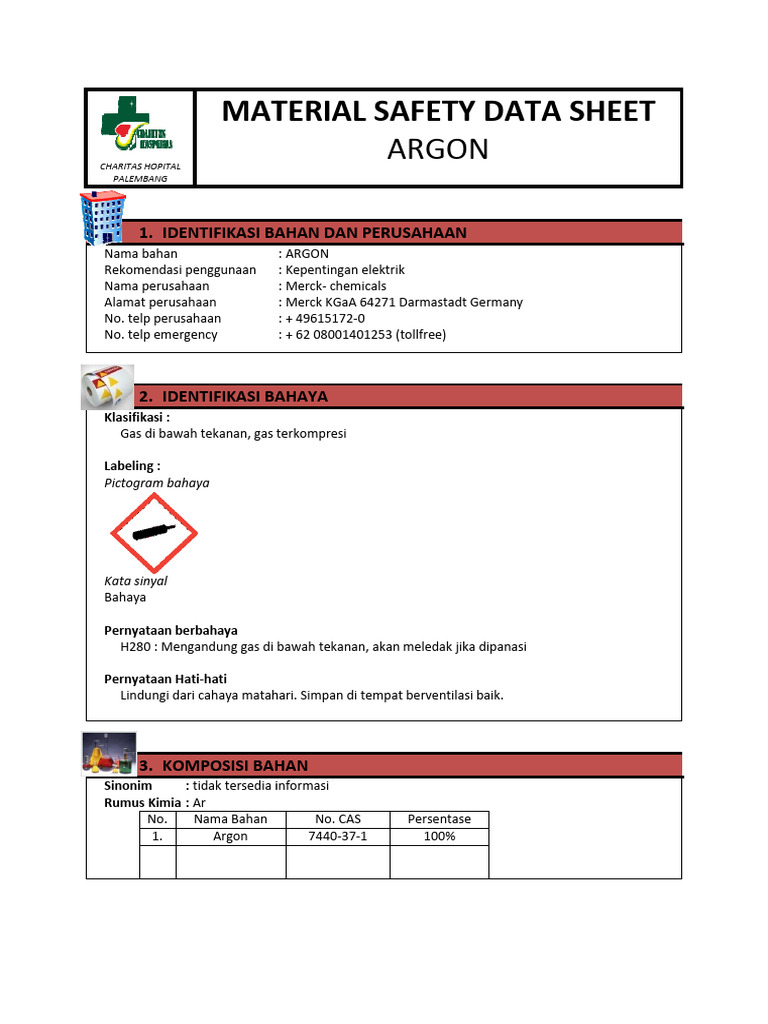 MSDS Argon: Bahaya & Penanganan | PDF