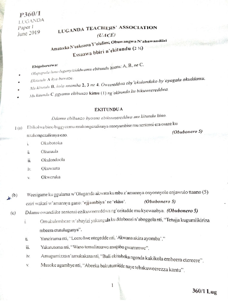Luganda Teachers Association A Level Notes | PDF
