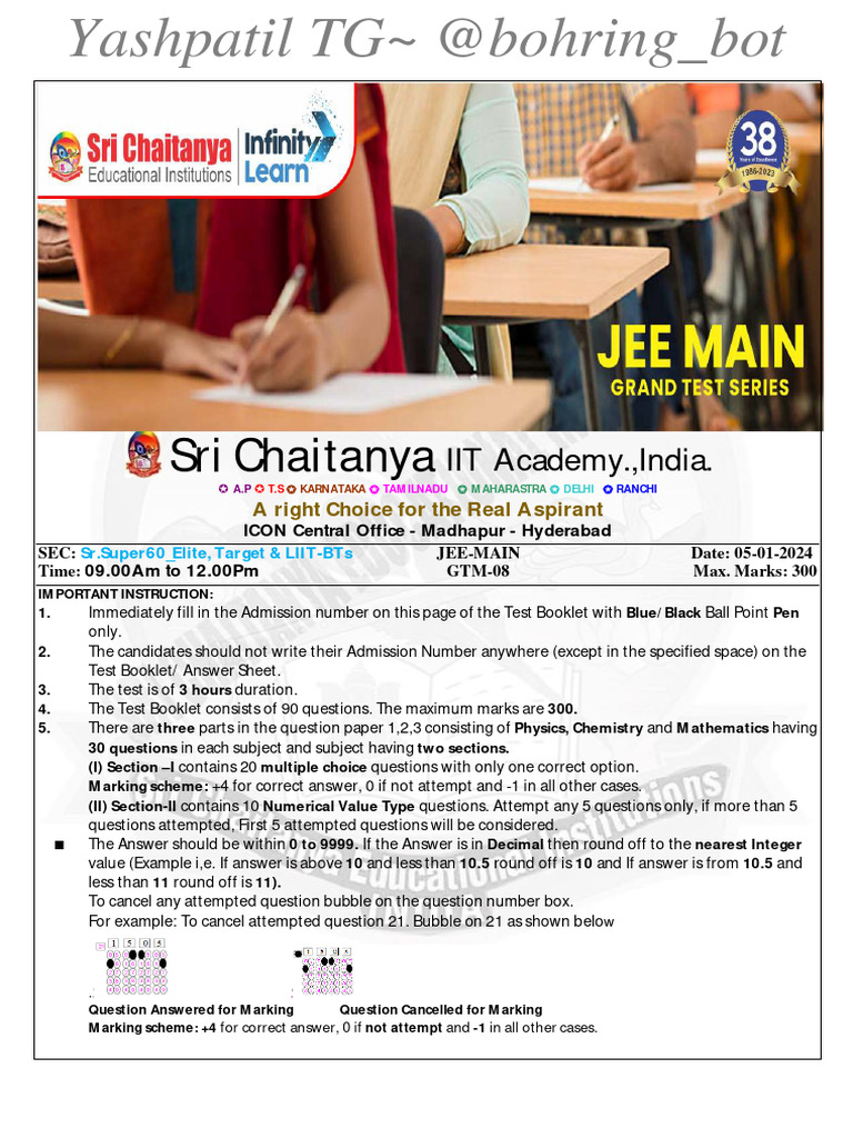 05 01 2024 SR S60 Elite, Target & LIIT BTs Jee Main GTM | PDF ...