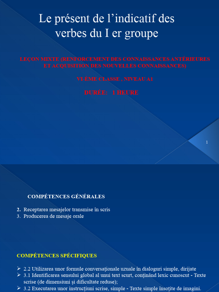 Présent de l'indicatif : Verbes du I er groupe | PDF | Verbe ...