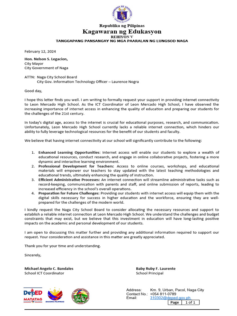 Letter Request For Internet Connection | PDF | Internet | Educational ...