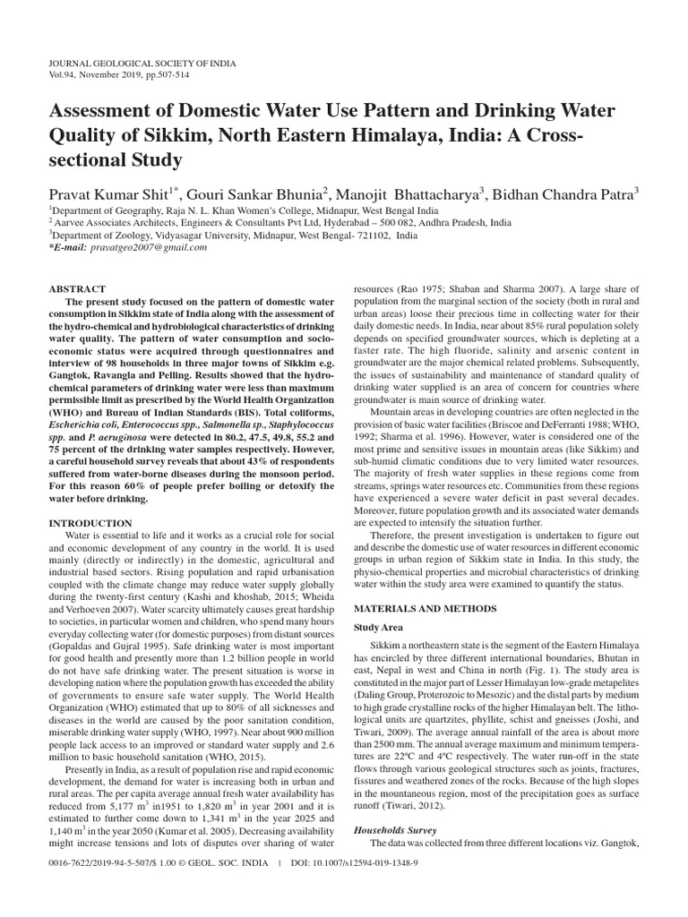Assessment of Domestic Water Use Pattern and Drinking Water | PDF | Statistics | Water