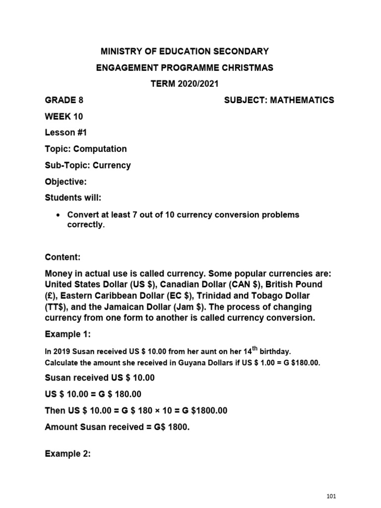 Grade 8 Math: Currency Conversion Guide | PDF | Foreign Exchange Market ...