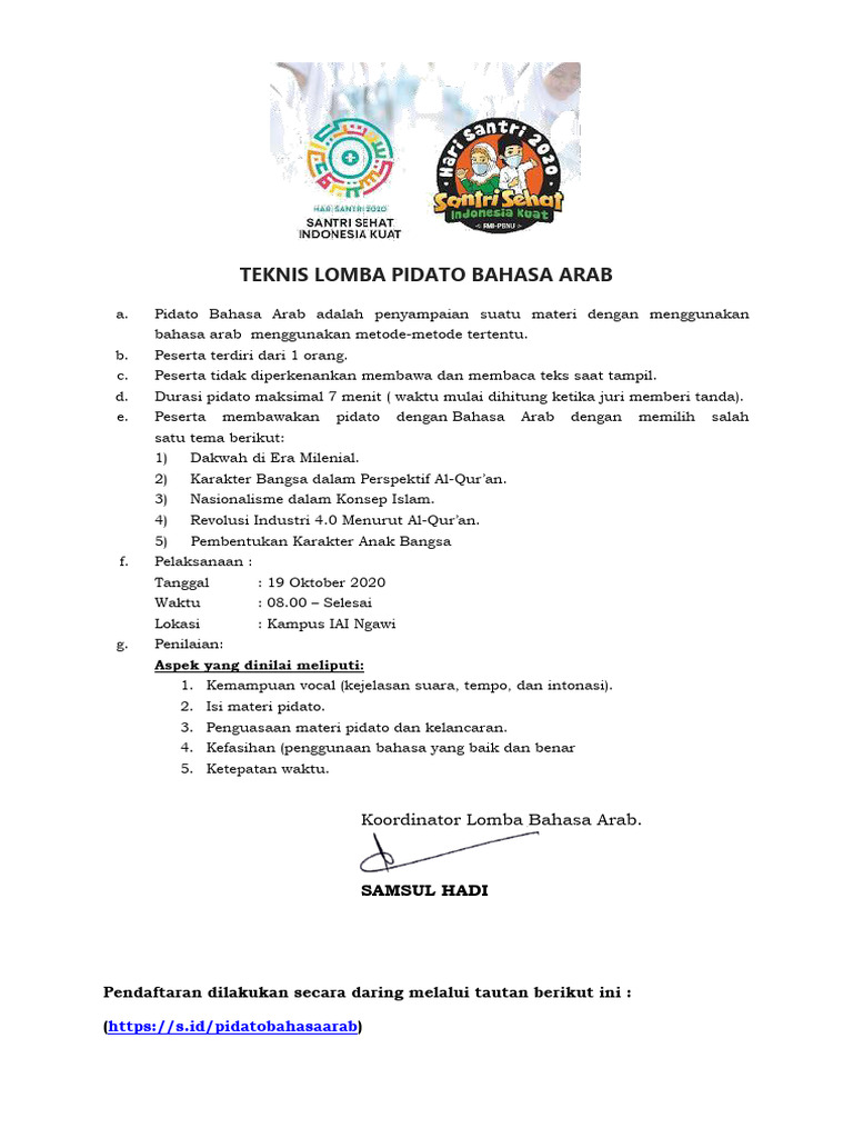 Juknis Lomba Pidato Bahasa Arab | PDF